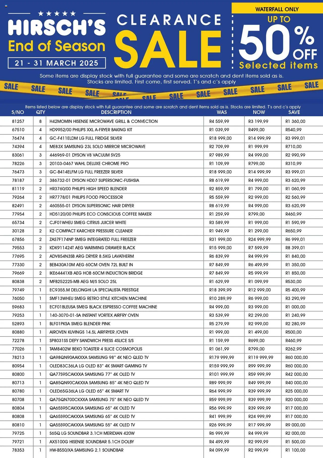 Hirsch's End of Season Clearance Sale Waterfall (21/03/2025 - 31/03 ...