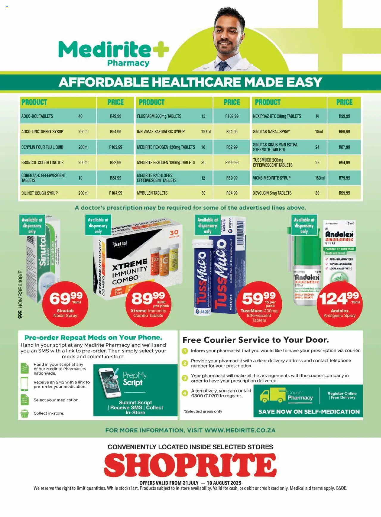 Shoprite - Medirite Savings Leaflet (21/07/2025 - 10/08/2025) → Catalogue